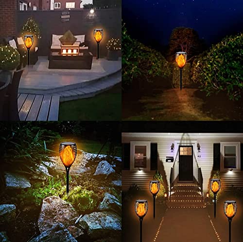 QINOL 4-Pack Solar Lights Outdoor (Higher & Larger Size) Solar Torches with Flickering Flame Waterproof Landscape Solar Torch Lights for Pathway Garden Yard- Dusk to Dawn Auto On/Off