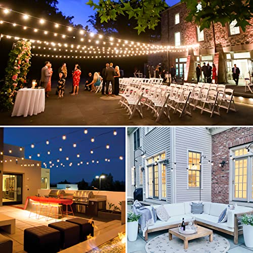 2-Pack 96FT(48×2) Outdoor String Lights for Patio with Waterproof Shatterproof Dimmable 2700K E12 LED Filament Bulbs, Linkable Commercial Grade Black Hanging String Lights for Garden Porch Backyard