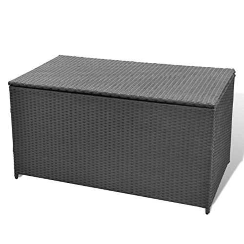 EstaHome Garden Storage Box 80 Gallon | Rattan Garden Chest | Outdoor Deck Storage Container Box | Patio Cushion Box for Pillows, Garden Tools and Pool Toys | Black Poly Rattan 47.2" x 19.7" x 23.6"