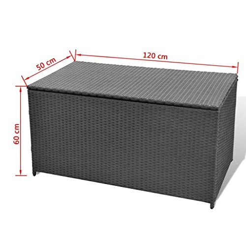 EstaHome Garden Storage Box 80 Gallon | Rattan Garden Chest | Outdoor Deck Storage Container Box | Patio Cushion Box for Pillows, Garden Tools and Pool Toys | Black Poly Rattan 47.2" x 19.7" x 23.6"