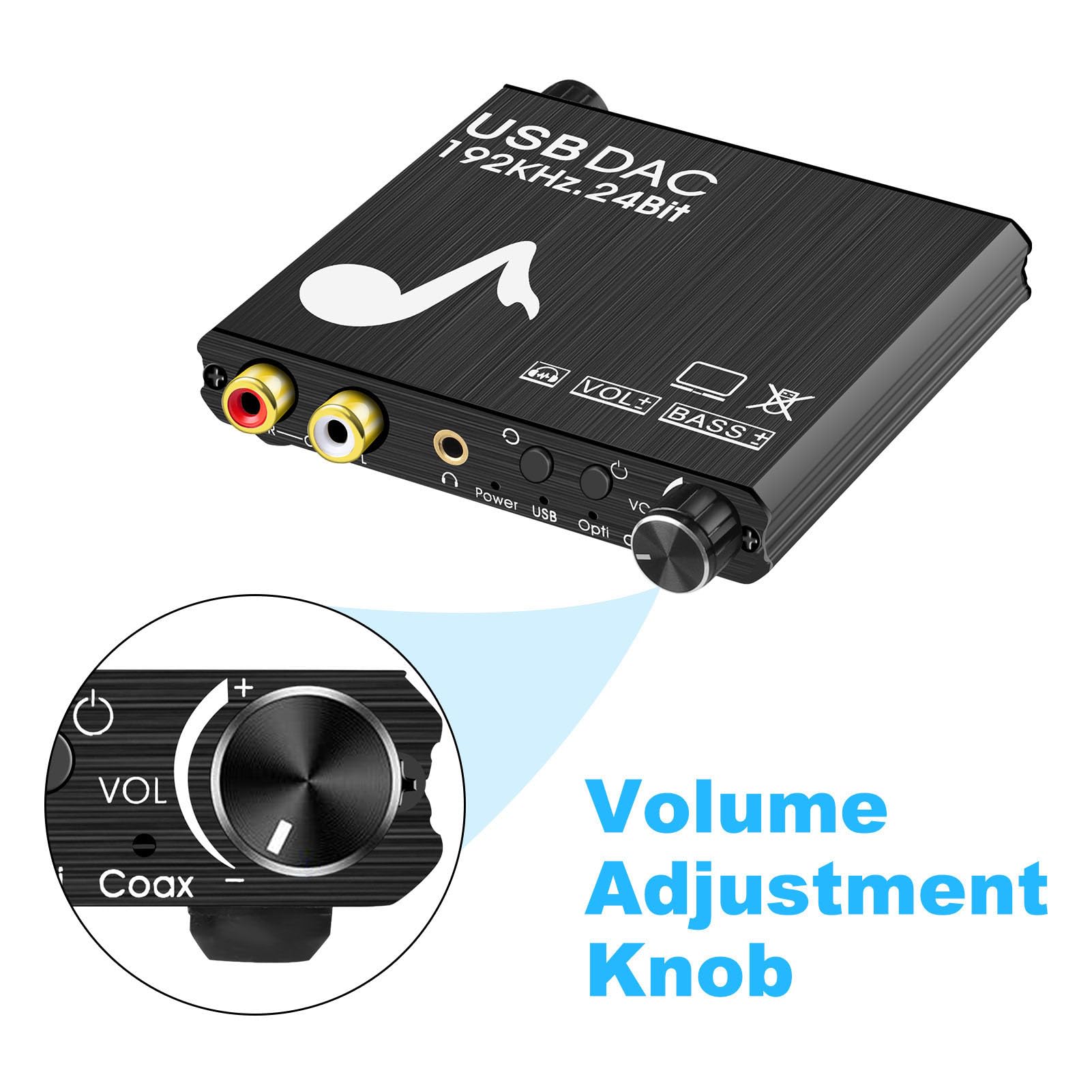 Tgoon Digital to Analog Sound Converter, Professional Chip Aluminum Alloy 94DB Powerful Stereo Sound Direct Drive Earphone Multi Function Sound Converter for Home