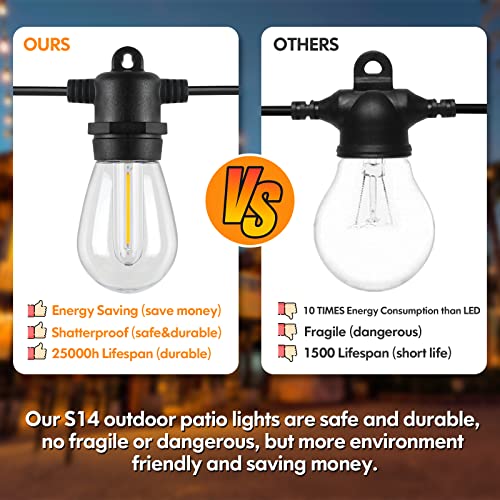 2-Pack 96FT(48×2) Outdoor String Lights for Patio with Waterproof Shatterproof Dimmable 2700K E12 LED Filament Bulbs, Linkable Commercial Grade Black Hanging String Lights for Garden Porch Backyard