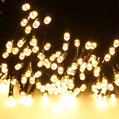 BHCLIGHT Super-Long 105FT 300 LED Solar String Lights Outdoor, Waterproof Solar Christmas Lights Outdoor with 8 Lighting Modes, Green Wire Solar Tree Lights for Patio, Garden, Party (Warm White)