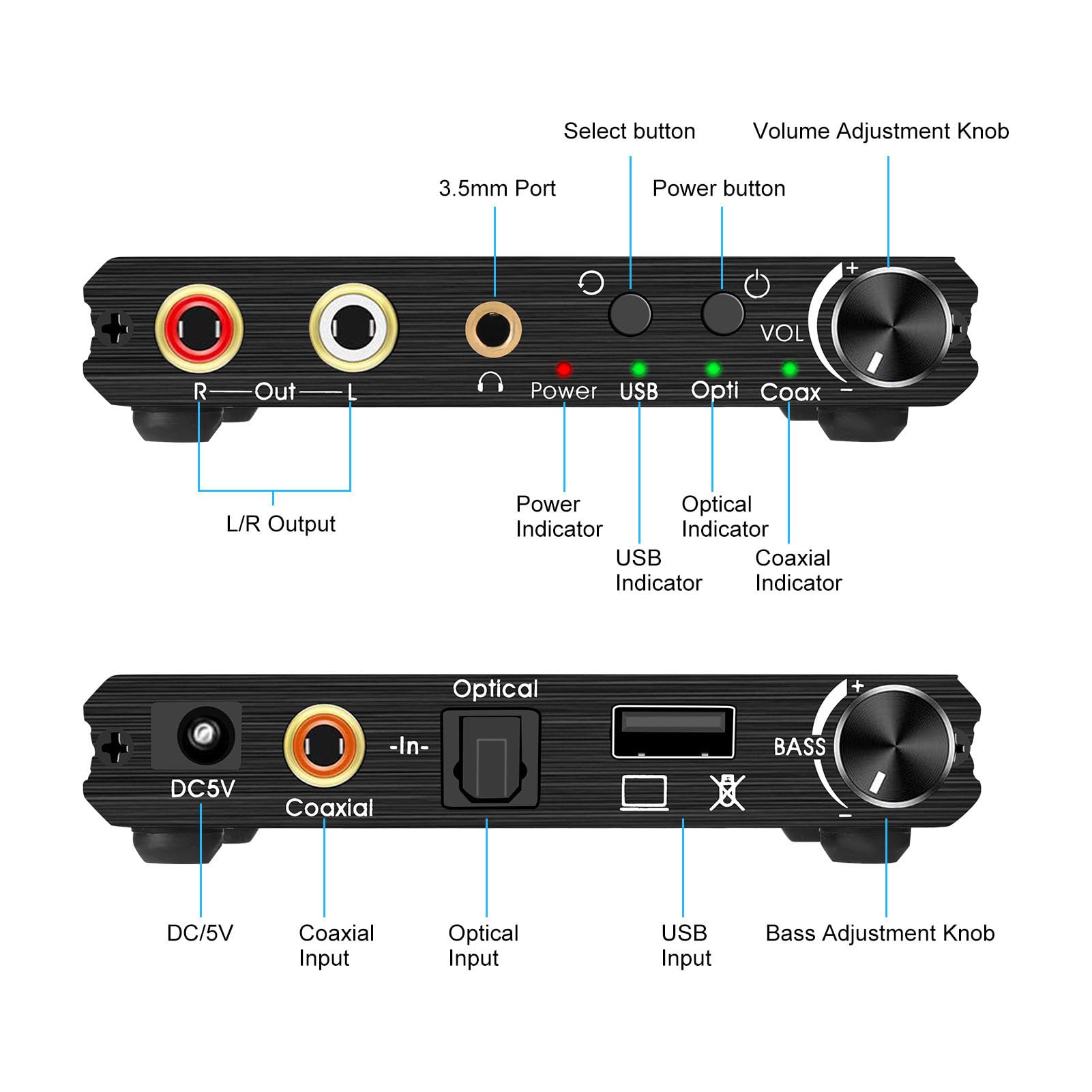Tgoon Digital to Analog Sound Converter, Professional Chip Aluminum Alloy 94DB Powerful Stereo Sound Direct Drive Earphone Multi Function Sound Converter for Home