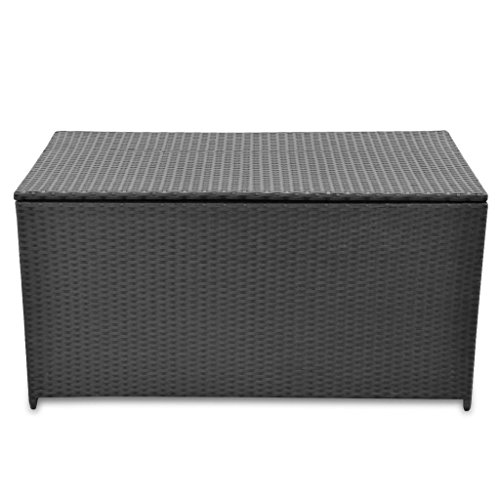 EstaHome Garden Storage Box 80 Gallon | Rattan Garden Chest | Outdoor Deck Storage Container Box | Patio Cushion Box for Pillows, Garden Tools and Pool Toys | Black Poly Rattan 47.2" x 19.7" x 23.6"