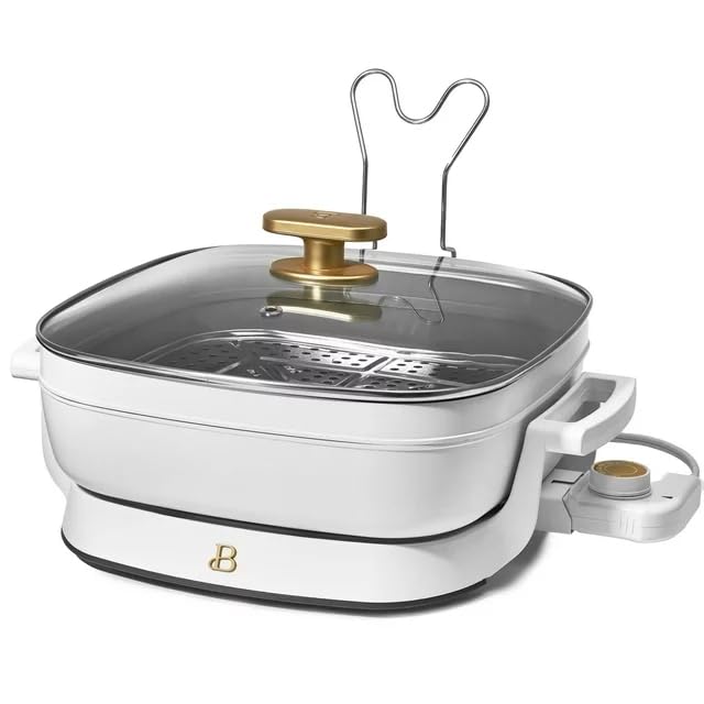 Thcbme 5 in 1 Electric Skillet - Expandable up to 7 Qt with Glass Lid (White Icing), 4SFSS1