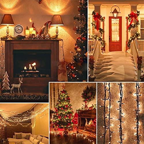 BHCLIGHT Super-Long 105FT 300 LED Solar String Lights Outdoor, Waterproof Solar Christmas Lights Outdoor with 8 Lighting Modes, Green Wire Solar Tree Lights for Patio, Garden, Party (Warm White)