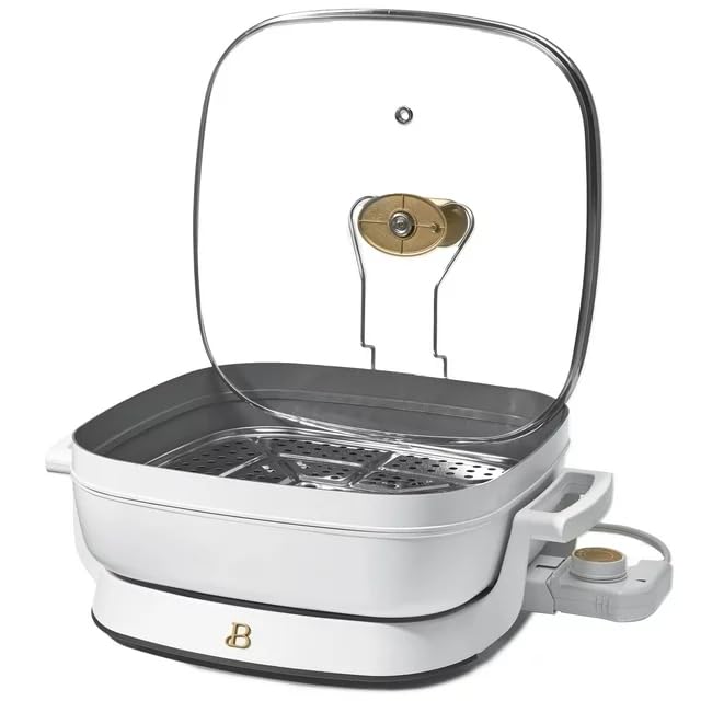 Thcbme 5 in 1 Electric Skillet - Expandable up to 7 Qt with Glass Lid (White Icing), 4SFSS1