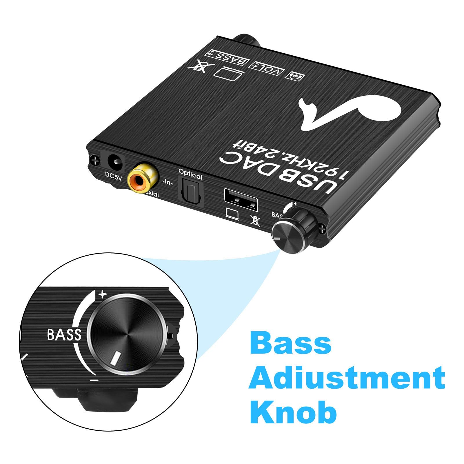 Tgoon Digital to Analog Sound Converter, Professional Chip Aluminum Alloy 94DB Powerful Stereo Sound Direct Drive Earphone Multi Function Sound Converter for Home