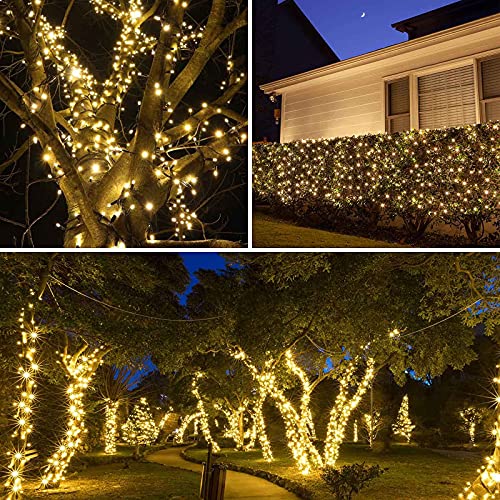 BHCLIGHT Super-Long 105FT 300 LED Solar String Lights Outdoor, Waterproof Solar Christmas Lights Outdoor with 8 Lighting Modes, Green Wire Solar Tree Lights for Patio, Garden, Party (Warm White)