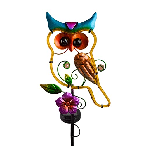 Elfengarden Garden Solar Lights Outdoor Decor - Metal OWL LED Decorative Garden Stake Lights for Walkway, Pathway, Yard, Lawn - Waterproof Solar Powered Patio Art Decor Lights