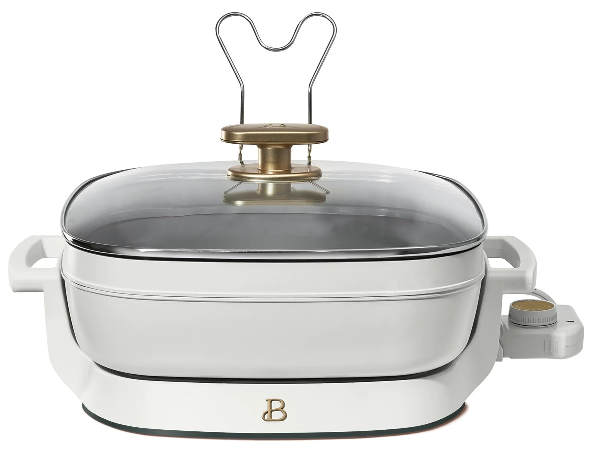 Thcbme 5 in 1 Electric Skillet - Expandable up to 7 Qt with Glass Lid (White Icing), 4SFSS1