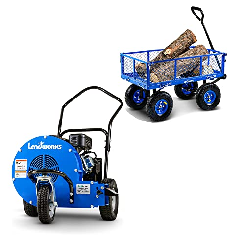 Landworks Leaf-Snow Blower Wheeled Walk Behind & Lawn & Garden Utility Cart/Beach Wagon [Bundle Deal]