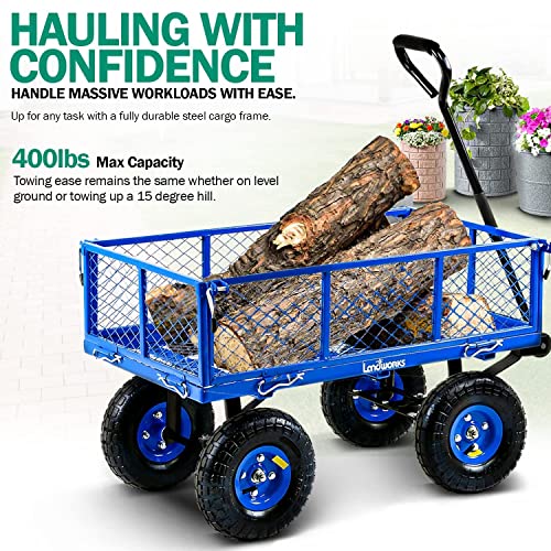 Landworks Leaf-Snow Blower Wheeled Walk Behind & Lawn & Garden Utility Cart/Beach Wagon [Bundle Deal]
