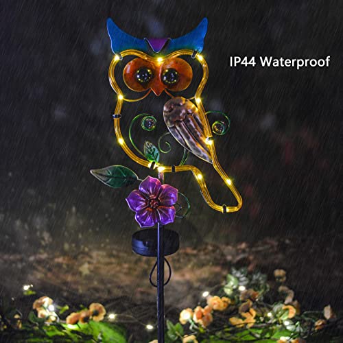 Elfengarden Garden Solar Lights Outdoor Decor - Metal OWL LED Decorative Garden Stake Lights for Walkway, Pathway, Yard, Lawn - Waterproof Solar Powered Patio Art Decor Lights