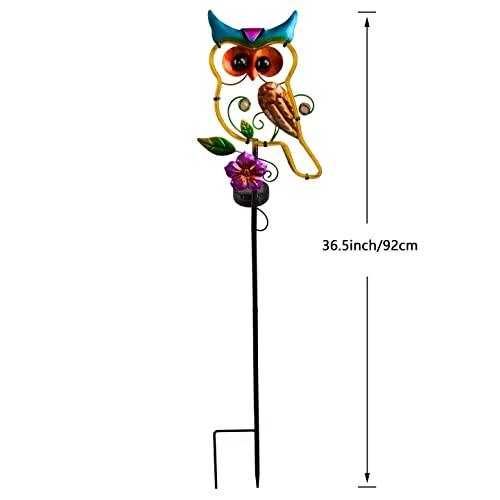 Elfengarden Garden Solar Lights Outdoor Decor - Metal OWL LED Decorative Garden Stake Lights for Walkway, Pathway, Yard, Lawn - Waterproof Solar Powered Patio Art Decor Lights
