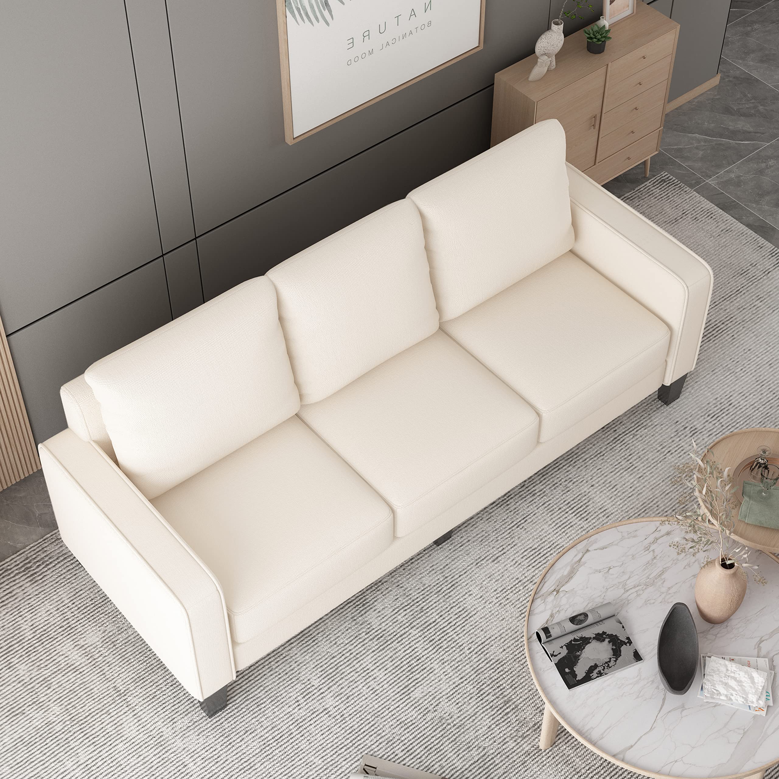Tiokop Large, Three-seat Classic Chesterfield Settee Sofa Modern 3 Seater Couch Furniture Tufted Back for Living Room (Beige)