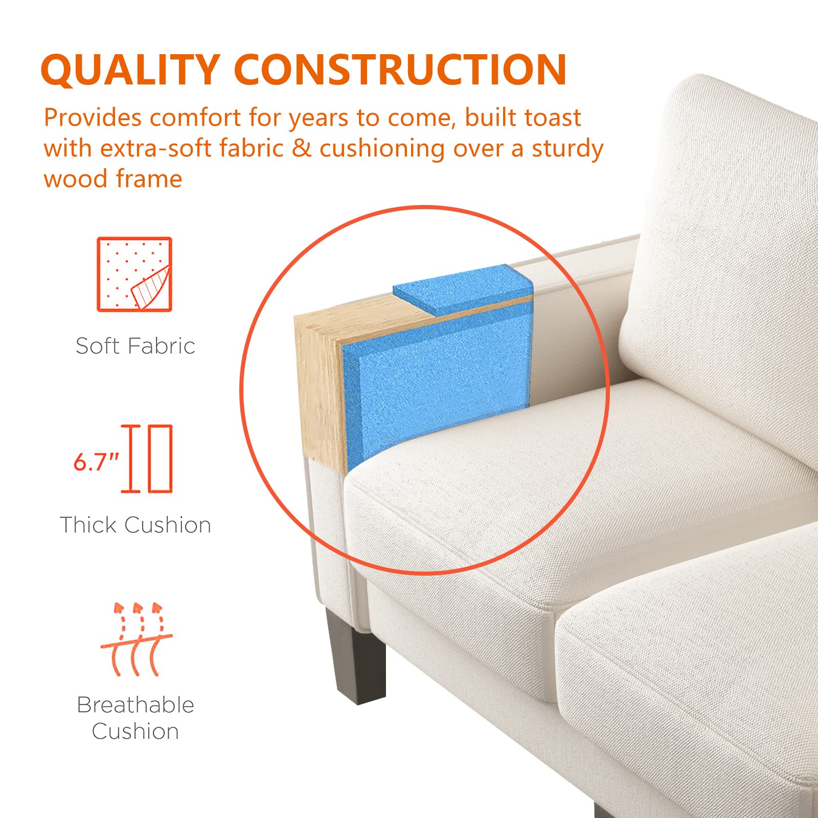 Tiokop Large, Three-seat Classic Chesterfield Settee Sofa Modern 3 Seater Couch Furniture Tufted Back for Living Room (Beige)