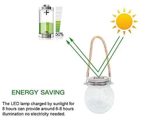 2 Pack Hanging Solar Powered LED Lights,Cracked Glass Ball Light, Waterproof Outdoor Christmas Decorative Lantern for Garden, Yard, Patio, Lawn(Warm White)