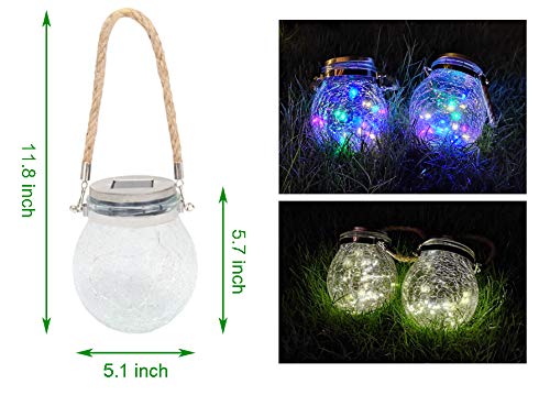 2 Pack Hanging Solar Powered LED Lights,Cracked Glass Ball Light, Waterproof Outdoor Christmas Decorative Lantern for Garden, Yard, Patio, Lawn(Warm White)