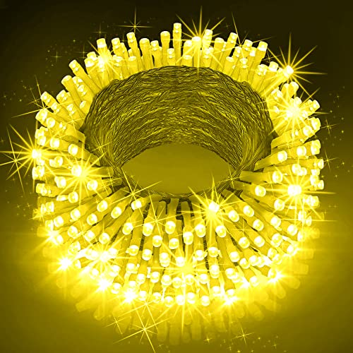 Heceltt Christmas Lights Outdoor, 197ft 500 LED Fairy Lights, Plug in with 8 Modes Waterproof String Lights, Clear Wire UL Listed for Home Garden Yard Patio Tree Party Holiday Xmas Decor - Warm White