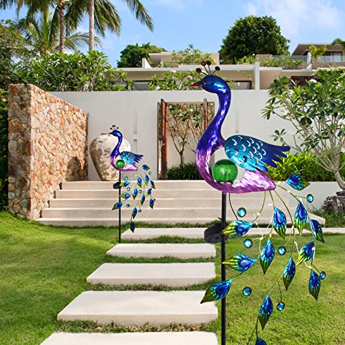 VEWOSTAR Garden Solar Lights Outdoor- Metal Peacock Garden Decor Solar Path Light Stakes Waterproof Landscape Light for Outdoor Yard Walkway Patio Lawn Ornaments