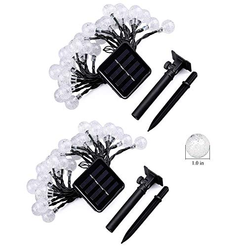 LYHOPE Solar Outdoor String Lights, 2 Pack Total 40ft 60 LED Crystal Ball Waterproof Solar Powered Globe Lights for Garden Patio Bistro Cafe Gazebo Holiday Party Outdoor Decorations (Warm White)