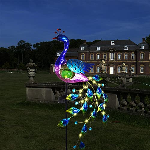 VEWOSTAR Garden Solar Lights Outdoor- Metal Peacock Garden Decor Solar Path Light Stakes Waterproof Landscape Light for Outdoor Yard Walkway Patio Lawn Ornaments