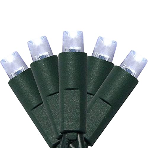 UL Listed 50 Count 5MM Wide Angle White Led Christmas Lights,Outdoor Mini Led String Light Set for Garden Patio Christmas Trees Lighting Decorations,17 Feet Green Wire,Cold White