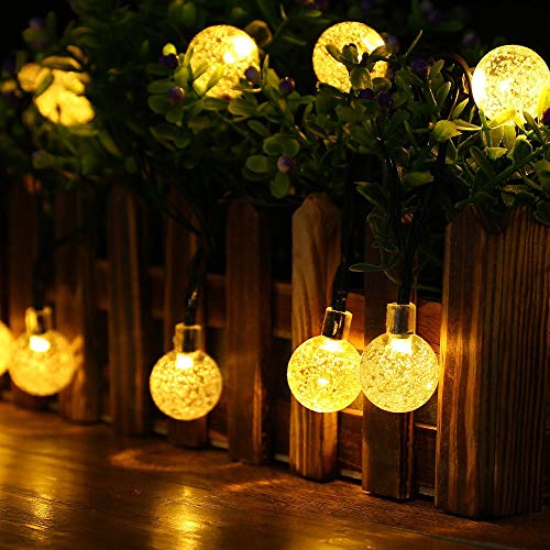 LYHOPE Solar Outdoor String Lights, 2 Pack Total 40ft 60 LED Crystal Ball Waterproof Solar Powered Globe Lights for Garden Patio Bistro Cafe Gazebo Holiday Party Outdoor Decorations (Warm White)