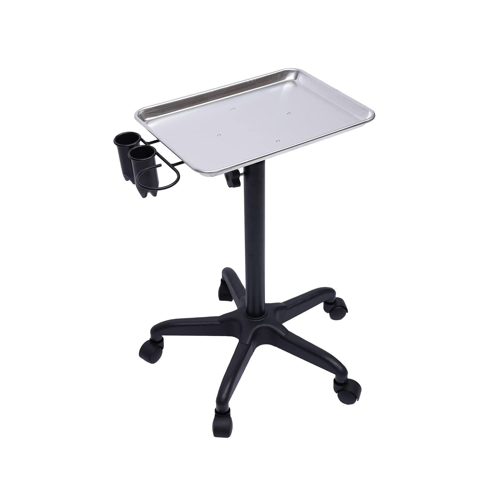 HuaShuani Salon Tray, Aluminum Salon Hair Tattoo Mobile Tray, Hair Tattoo Equipment Storage Tool Cart, Mobile Beauty Trolley, Height Adjustable, Silent Wheel (Silver)