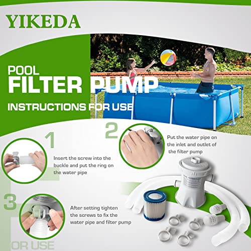 YIKEDA Ground Swimming Pool Filter Pump,300 GPH Pump Flow with a Filter Cartridge,Quickly Set Up Ground Swimming Pools