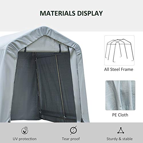 Outsunny 8'x6' Outdoor Storage Shelter with Rollup & Zipper Door, Heavy Duty Carport Shed for Motorcycle Garden Storage, Grey