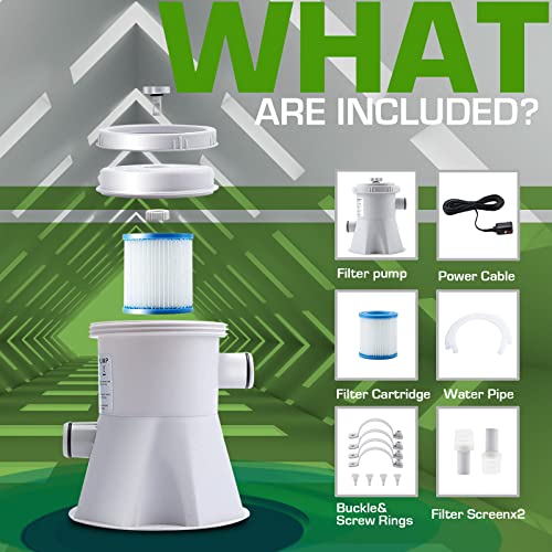 YIKEDA Ground Swimming Pool Filter Pump,300 GPH Pump Flow with a Filter Cartridge,Quickly Set Up Ground Swimming Pools