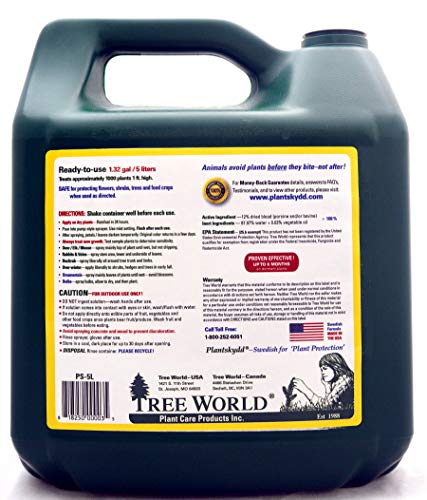Plantskydd Animal Repellent - Repels Deer, Rabbits, Elk, Moose, Hares, Voles, Squirrels, Chipmunks and Other Herbivores; Ready to Use Liquid - 1.3 Gallon Jug (PS-5L)