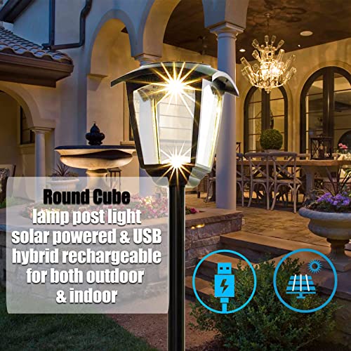 Solar Lamp Post Lights Outdoor Waterproof 68" Super Bright 100 Lumen Solar Pole Lights Outdoor for Garden Lawn Patio Porch Backyard Pathway Driveway USB Rechargeable Warm White & White Lights