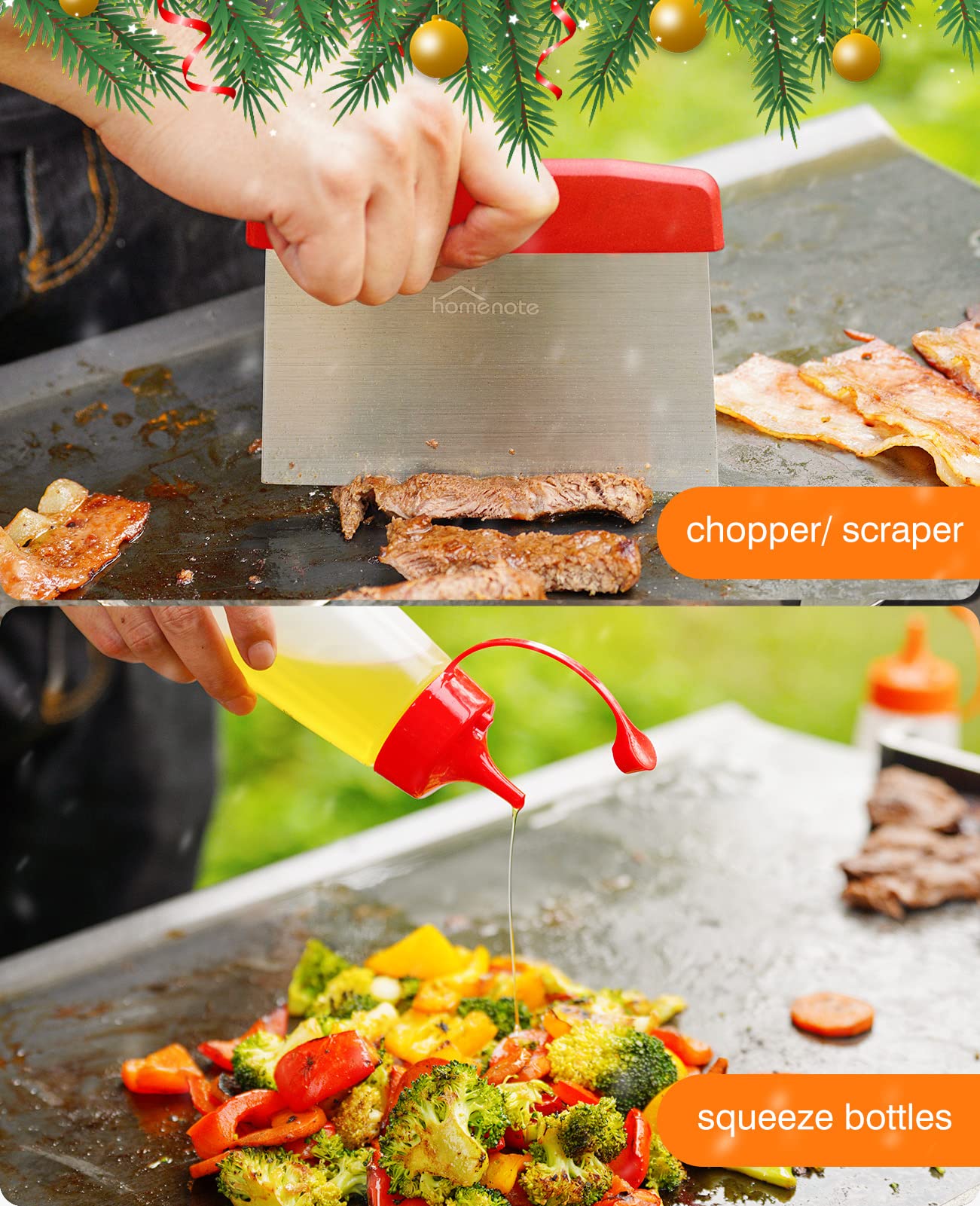 homenote Griddle Accessories Kit (Black+Red), Exclusive Griddle Tools Spatulas Set for Blackstone - 8 Pcs Commercial Grade Flat Top Grill Accessories - Great for Outdoor BBQ, Teppanyaki and Camping