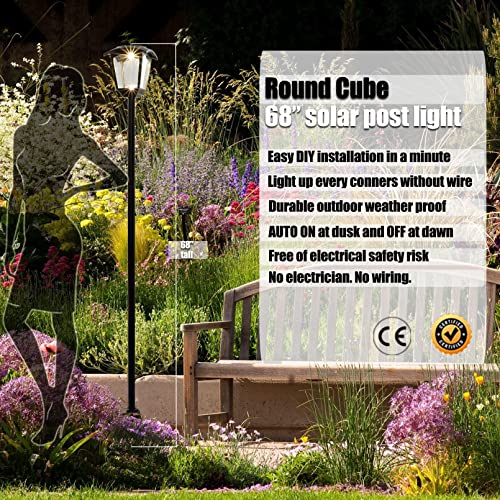 Solar Lamp Post Lights Outdoor Waterproof 68" Super Bright 100 Lumen Solar Pole Lights Outdoor for Garden Lawn Patio Porch Backyard Pathway Driveway USB Rechargeable Warm White & White Lights