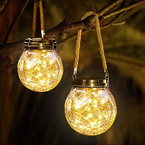 Solar Lantern 2 Pack,Hanging Outdoor Lanterns Waterproof 30 LED Solar Lights Garden Solar Lights Outdoor Decorative Landscape Halloween Christmas Solar Lanterns for Garden Yard Patio Lawn Decoration