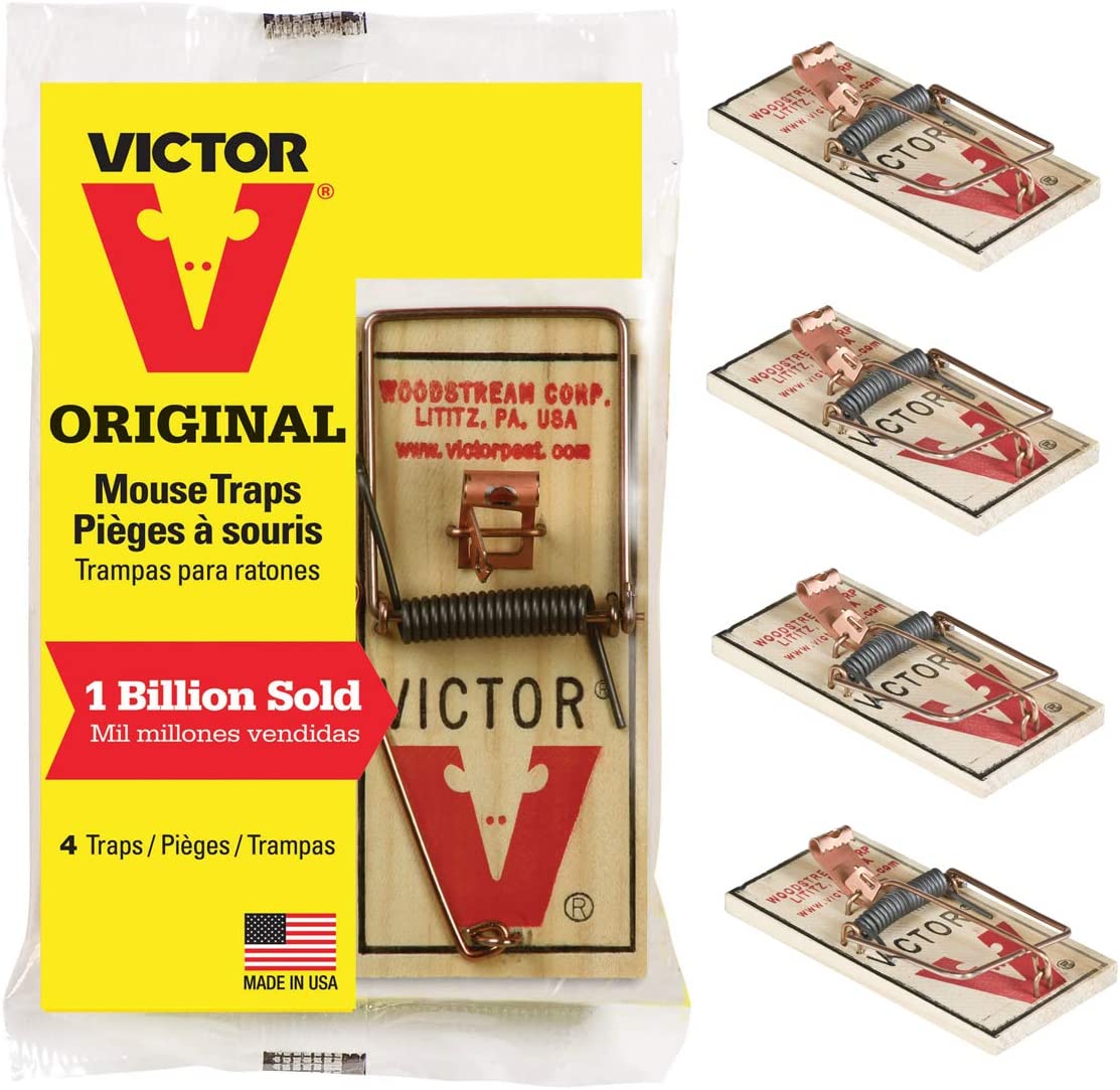 Victor M156 Metal Pedal Sustainably Sourced FSC Wood Snap Mouse Trap - 4 Wooden Traps