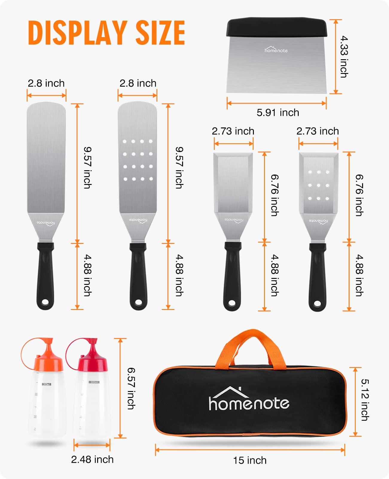 homenote Griddle Accessories Kit (Black+Red), Exclusive Griddle Tools Spatulas Set for Blackstone - 8 Pcs Commercial Grade Flat Top Grill Accessories - Great for Outdoor BBQ, Teppanyaki and Camping