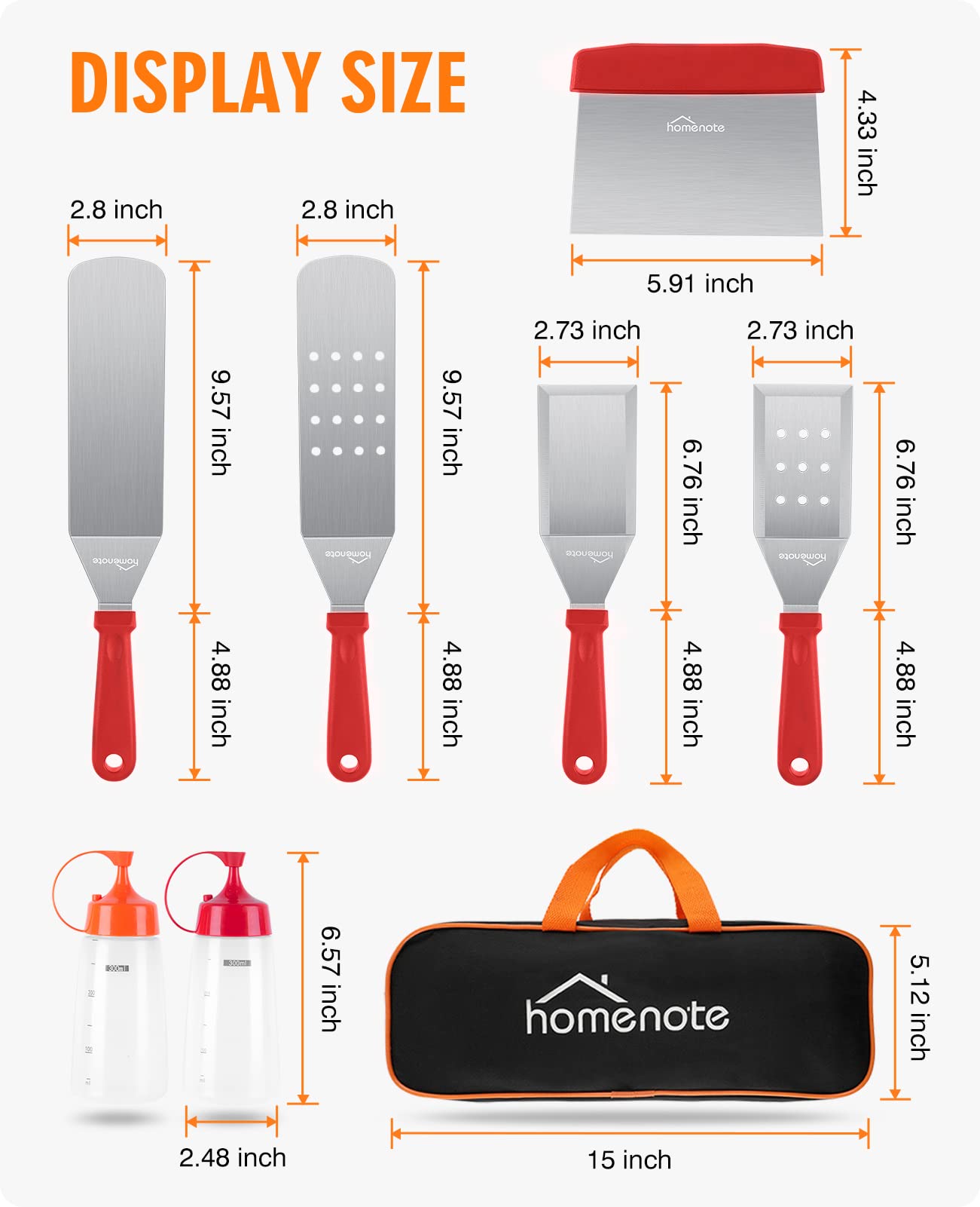 homenote Griddle Accessories Kit (Black+Red), Exclusive Griddle Tools Spatulas Set for Blackstone - 8 Pcs Commercial Grade Flat Top Grill Accessories - Great for Outdoor BBQ, Teppanyaki and Camping
