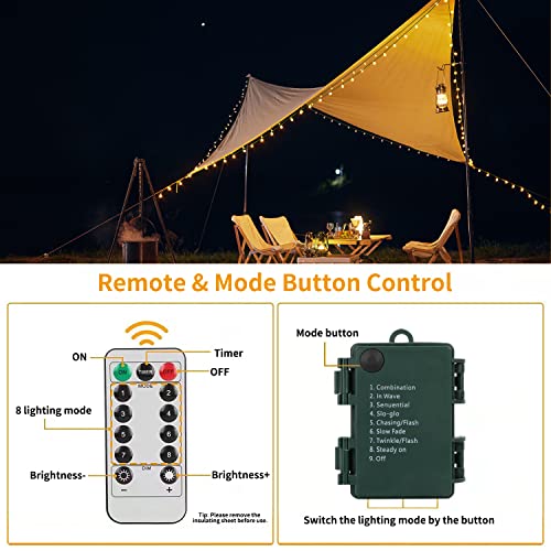 Goupfafa Battery Operated Globe String Lights, Outdoor String Lights 50.85FT 100 LED 8 Modes with Remote Timer Waterproof, Dimmable Christmas Lights Indoor Decor for Home Party Patio Garden Wedding