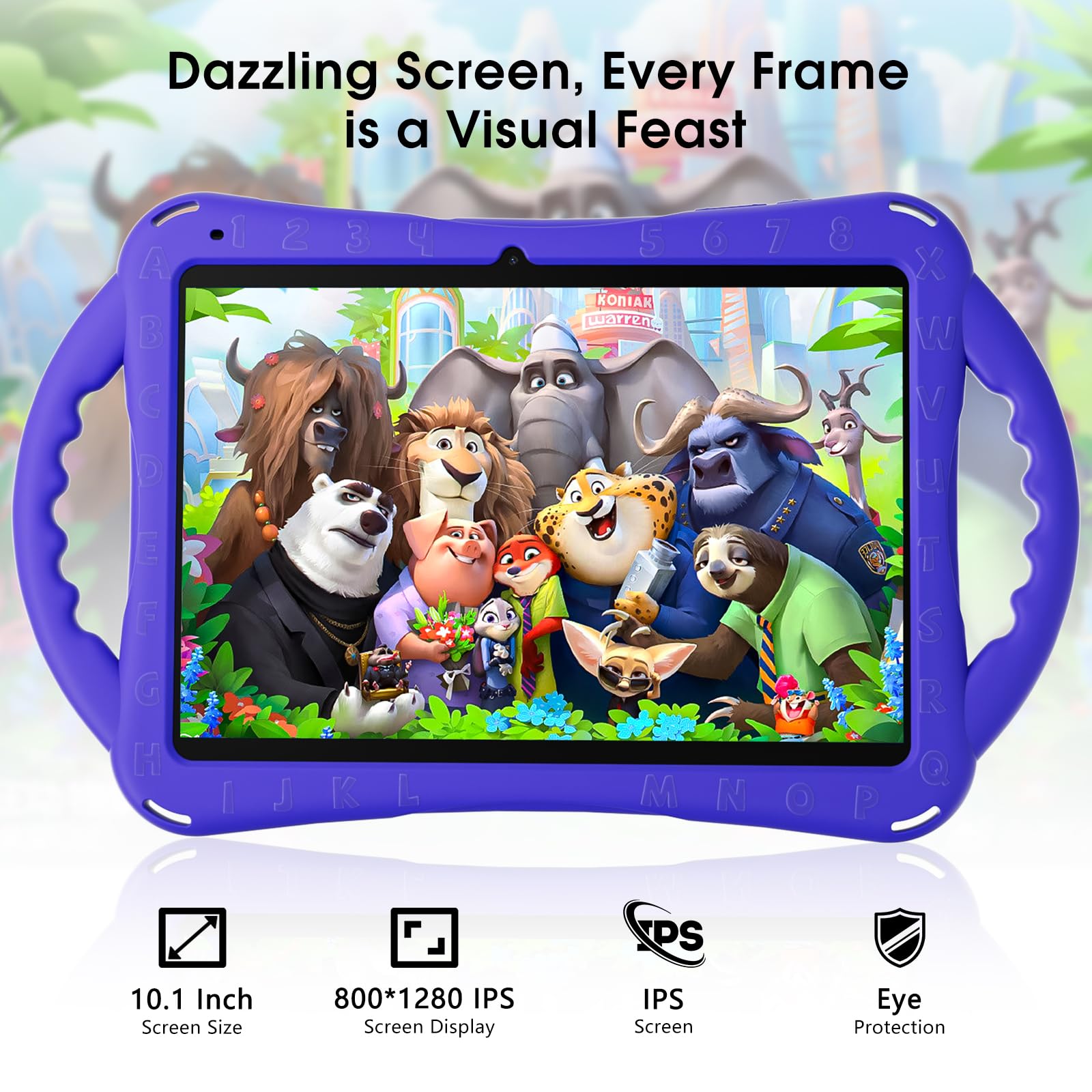 SGIN 10 Inch Tablet for Kids, Android 12 Kids Tablet with Kids Case, 2GB RAM 64GB ROM, 5000mAh, 1280 * 800 Display, Dual Camera, WiFi, Educational Games, Blue Handle Case