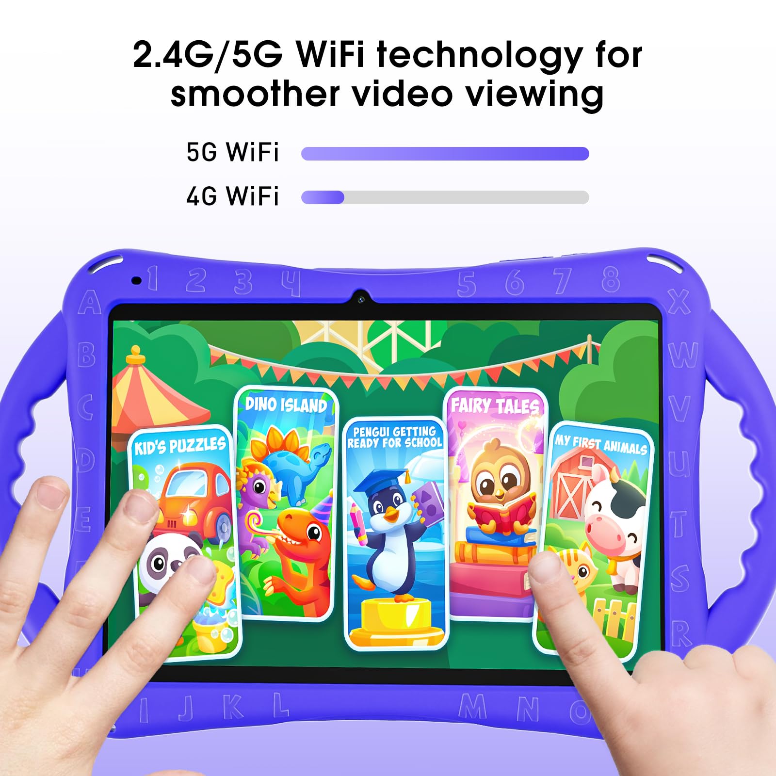 SGIN 10 Inch Tablet for Kids, Android 12 Kids Tablet with Kids Case, 2GB RAM 64GB ROM, 5000mAh, 1280 * 800 Display, Dual Camera, WiFi, Educational Games, Blue Handle Case