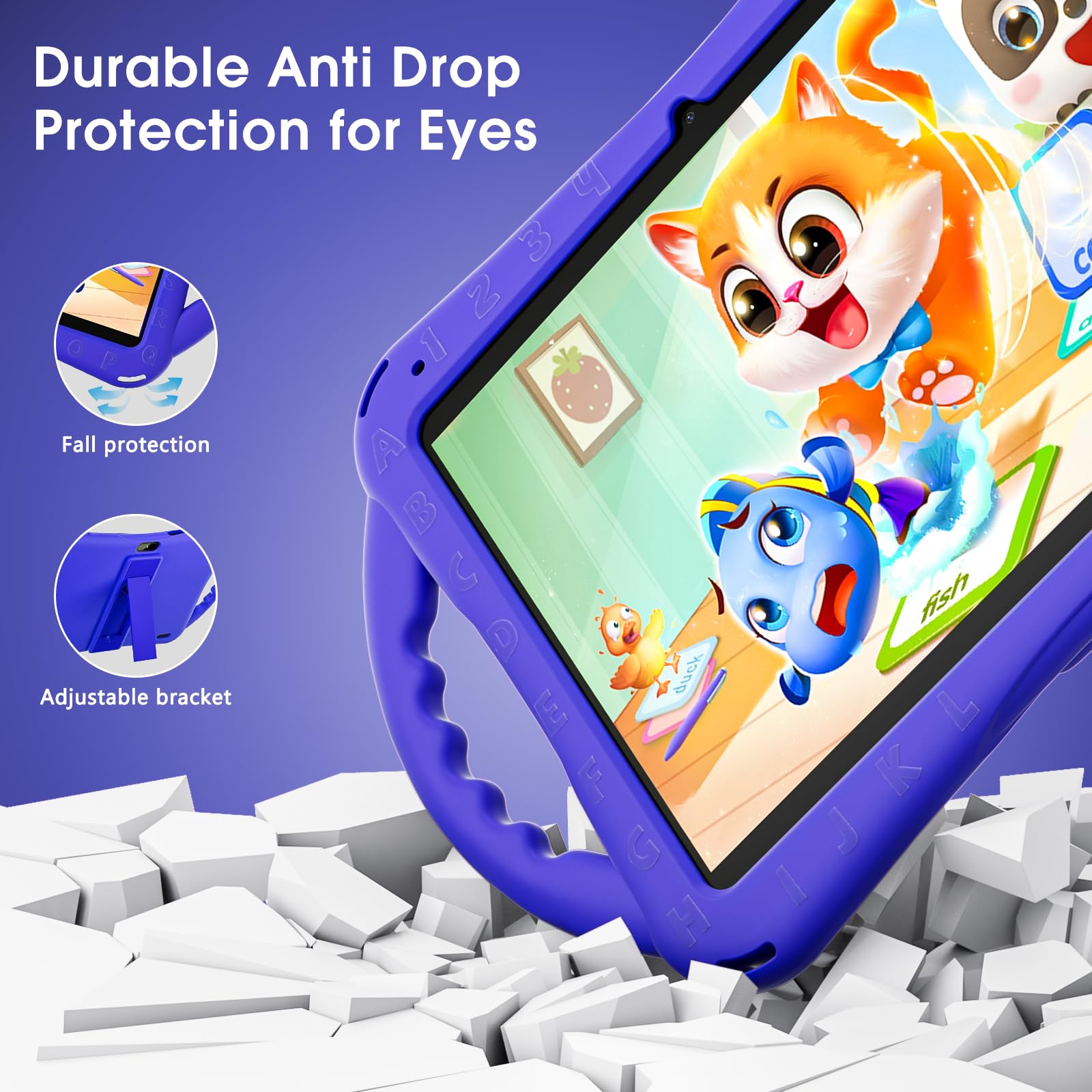 SGIN 10 Inch Tablet for Kids, Android 12 Kids Tablet with Kids Case, 2GB RAM 64GB ROM, 5000mAh, 1280 * 800 Display, Dual Camera, WiFi, Educational Games, Blue Handle Case