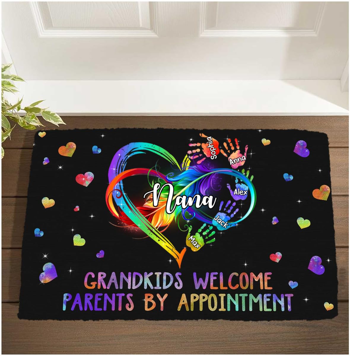 Grandma Gifts, Grandma Heart Funny Grandkids Welcome Parents by Appointment, Personalized Front Doormat, Gifts for Nana from Grandkids, Outdoor Indoor Welcome Mat, Gifts for Christmas