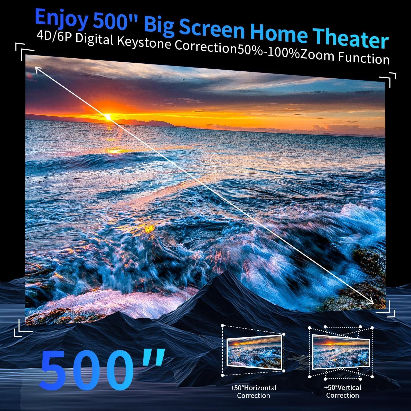 [Auto Focus & Auto Keystone] Smart 4K Outdoor Projector with WiFi and Bluetooth5.2,DIPIKPRJ 1300ANSI Movie 4K Projector,50%Zoom & 30W Speaker,Dust-Proof,Home Theater Projector 4K+for Phone/TV Stick/PC