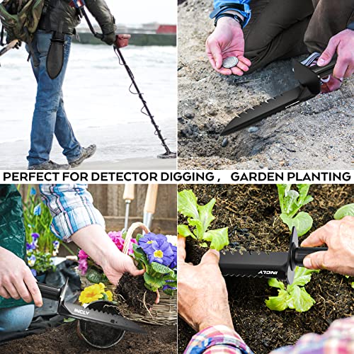 INCLY Metal Detector Shovel, Heavy Duty Double Serrated Edge Digger, Detecting Digging Tool with Sheath for Belt Mount, Gardening & Detecting Accessories for Metal Detection Digging Weeding Planting
