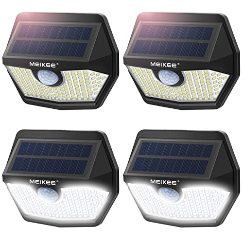 MEIKEE Low Voltage Landscape Lights 150LEDS Solar Motion Sensor Lights,IP66 Waterproof with Wide Angle Outdoor Protable Work Light with Connectors for Garden Path Yard(4pack)